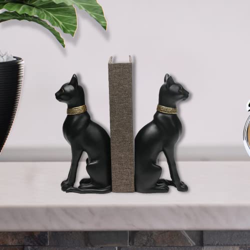 Comfy Hour 9" Polyresin Solid Heavy Set of L/R Egyptian Cats Art Bookends, Set of 2, 1 Pair, Black, Home Décor Collection