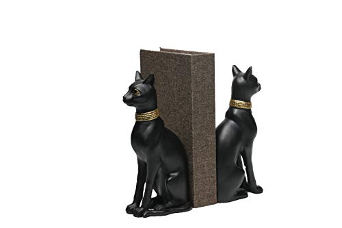 Comfy Hour 9" Polyresin Solid Heavy Set of L/R Egyptian Cats Art Bookends, Set of 2, 1 Pair, Black, Home Décor Collection