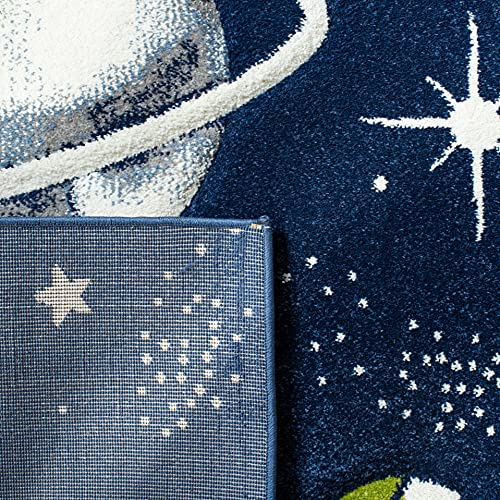 SAFAVIEH Carousel Kids Collection 4' x 6' Navy/Ivory CRK103N Outer Space Non-Shedding Playroom Nursery Bedroom Accent Rug