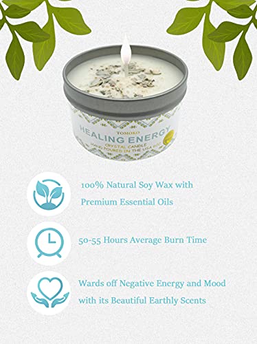 White Sage Candle, Sage Leaf, Himalayan Crystal Salt & Essential Oil, Healing Energy, Crystal Candle