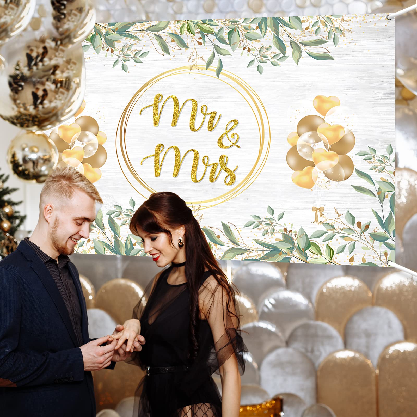 Aonbon Mr & Mrs Backdrop, Wedding Backdrop Banner, Wedding / Engagement / Bridal Shower Party Decoratoions