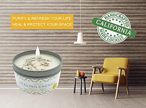 White Sage Candle, Sage Leaf, Himalayan Crystal Salt & Essential Oil, Healing Energy, Crystal Candle