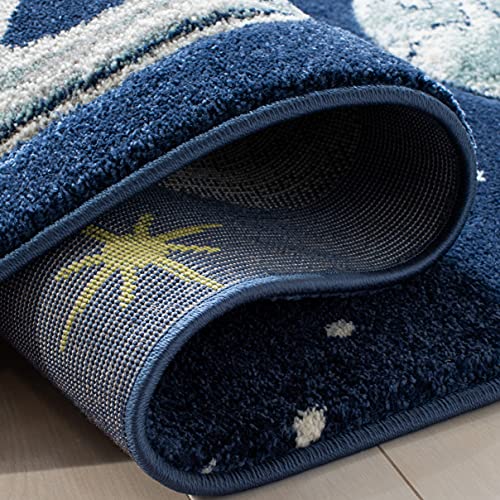 SAFAVIEH Carousel Kids Collection 4' x 6' Navy/Ivory CRK103N Outer Space Non-Shedding Playroom Nursery Bedroom Accent Rug