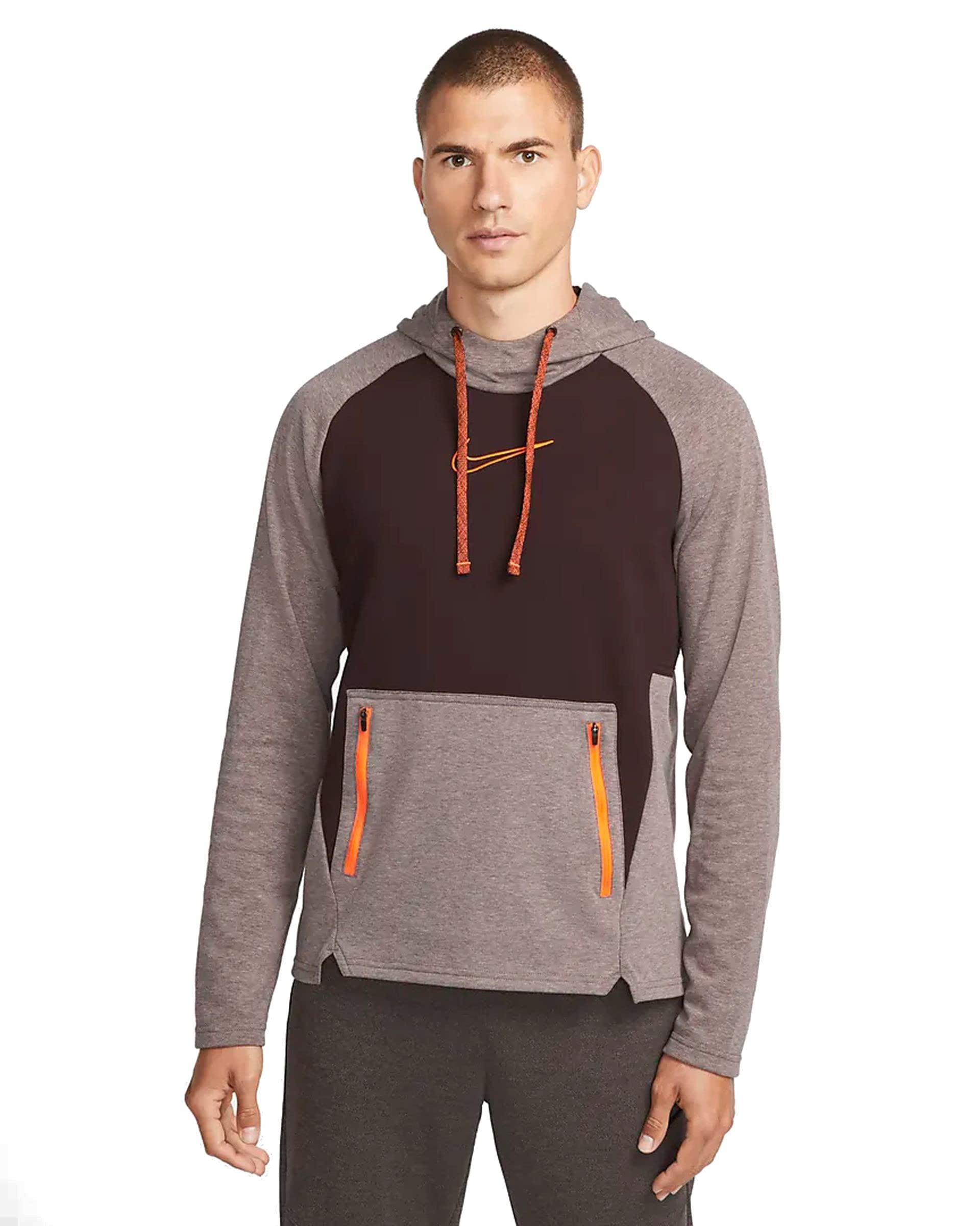 Nike Therma-FIT Men's Pullover Training Hoodie (Medium, Brown Basalt/Heather/Total Orange) DD2112-203