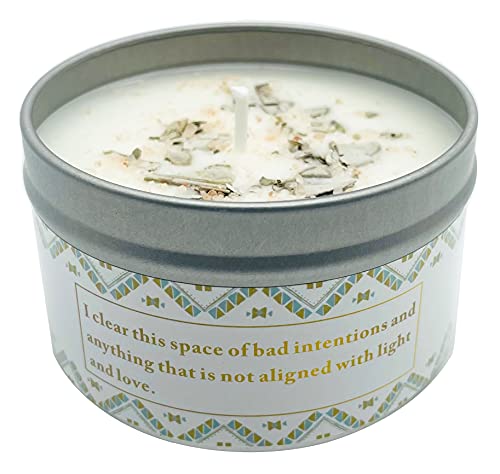 White Sage Candle, Sage Leaf, Himalayan Crystal Salt & Essential Oil, Healing Energy, Crystal Candle