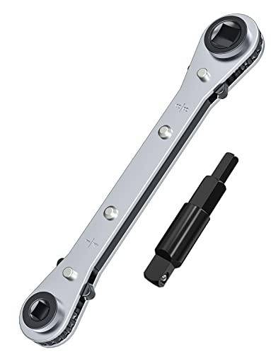 HVAC Service Wrench, Refrigeration Ratcheting Wrench 3/8β 1/4β 5/16'' 3/16'' AC Wratchet Tool with Hex Bit Adapter UIInosoo for Air Conditioning, Refrigeration Equipment, Gas Furnace