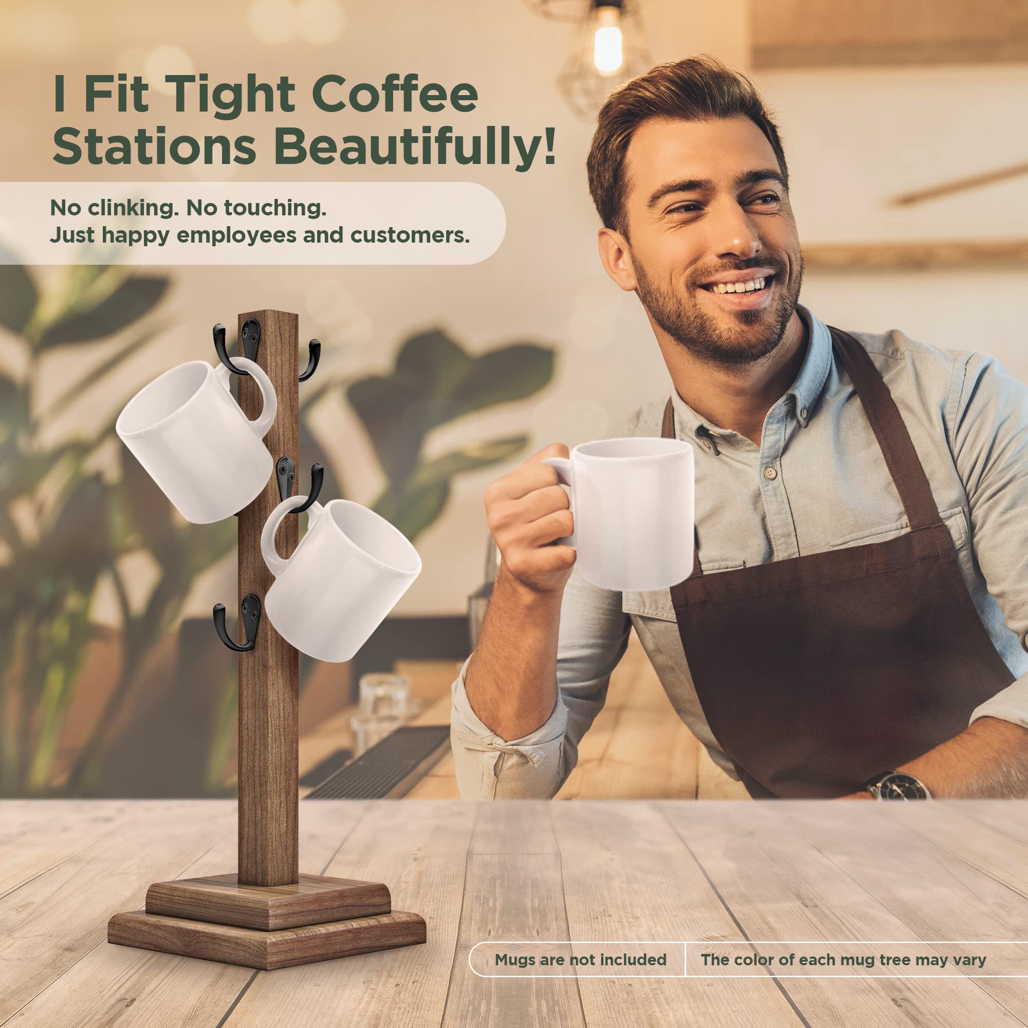 BENEGIO Coffee Cup Holder Mug Tree Mug Rack Timeless Collection - Satin Medium Roast Finish - Superior Craftsmanship - Anti-Tip & Slip Coffee Station Organizer - Coffee Mug Holder for Counter & Bar