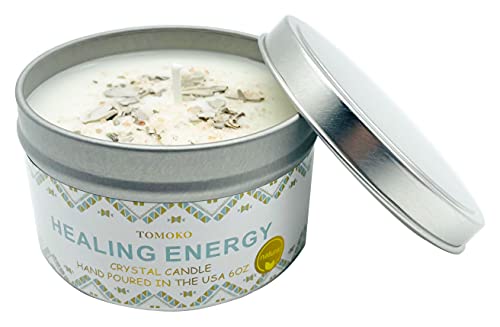 White Sage Candle, Sage Leaf, Himalayan Crystal Salt & Essential Oil, Healing Energy, Crystal Candle