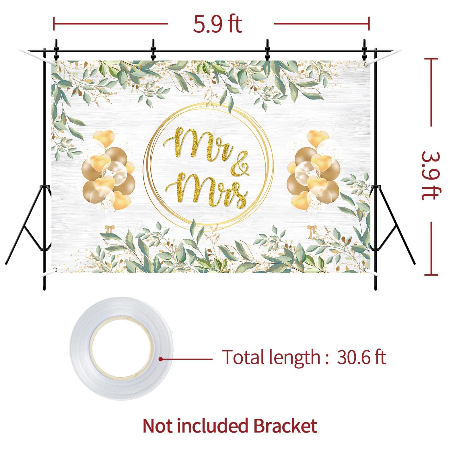 Aonbon Mr & Mrs Backdrop, Wedding Backdrop Banner, Wedding / Engagement / Bridal Shower Party Decoratoions