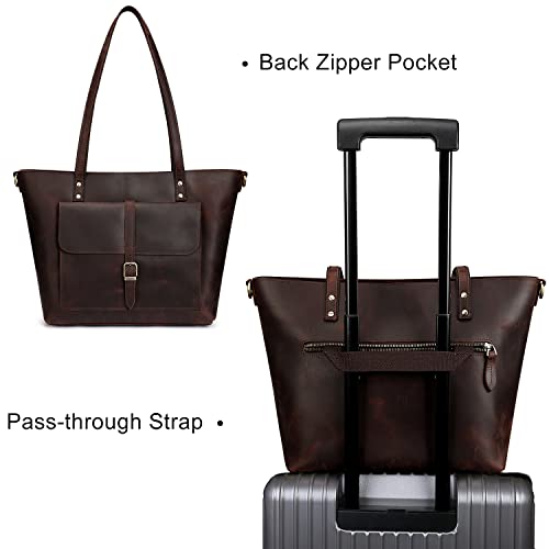 S-ZONE Women Vintage Genuine Leather Tote Bag Large Shoulder Purse Work Handbag
