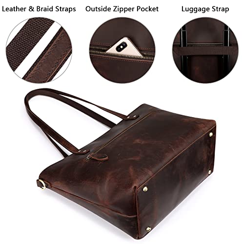S-ZONE Women Vintage Genuine Leather Tote Bag Large Shoulder Purse Work Handbag