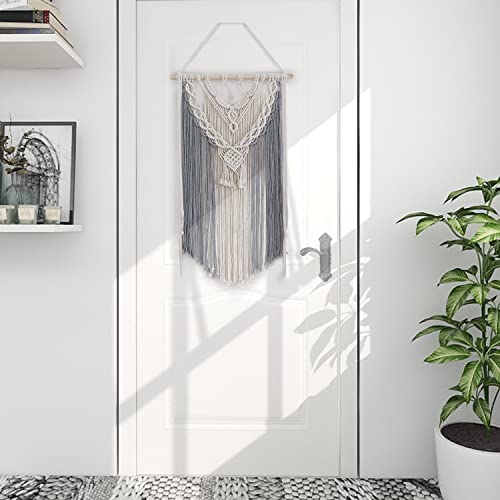 Shampsen Macrame Hanging Shelf Grey Floating Shelves Rope Shelf for Wall Hanging Plants Grey Boho Decor for Bedroom Living Room, Gift for Housewarming, 1 Tier