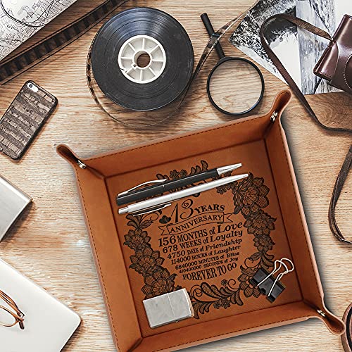 Bella Busta-13 Years Anniversary-Traditional Lace Engraved Art Work Design for 13th Anniversary-Engraved Leatherette Valet Tray (Rawhide)