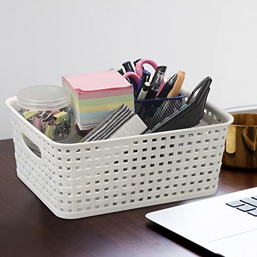Joyeen 6 Pack Woven Basket, Plastic Small Storage Basket, White