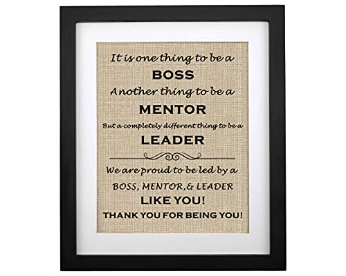 FACEINSE Framed Burlap Print Gifts for Boss Retirement Gifts for Mentor Supervisor Leader Thank You Boss Gift Boss Day Gifts for Women Men Boss Lady Leaving Going Away Goodbye Gifts to Friend Him Her
