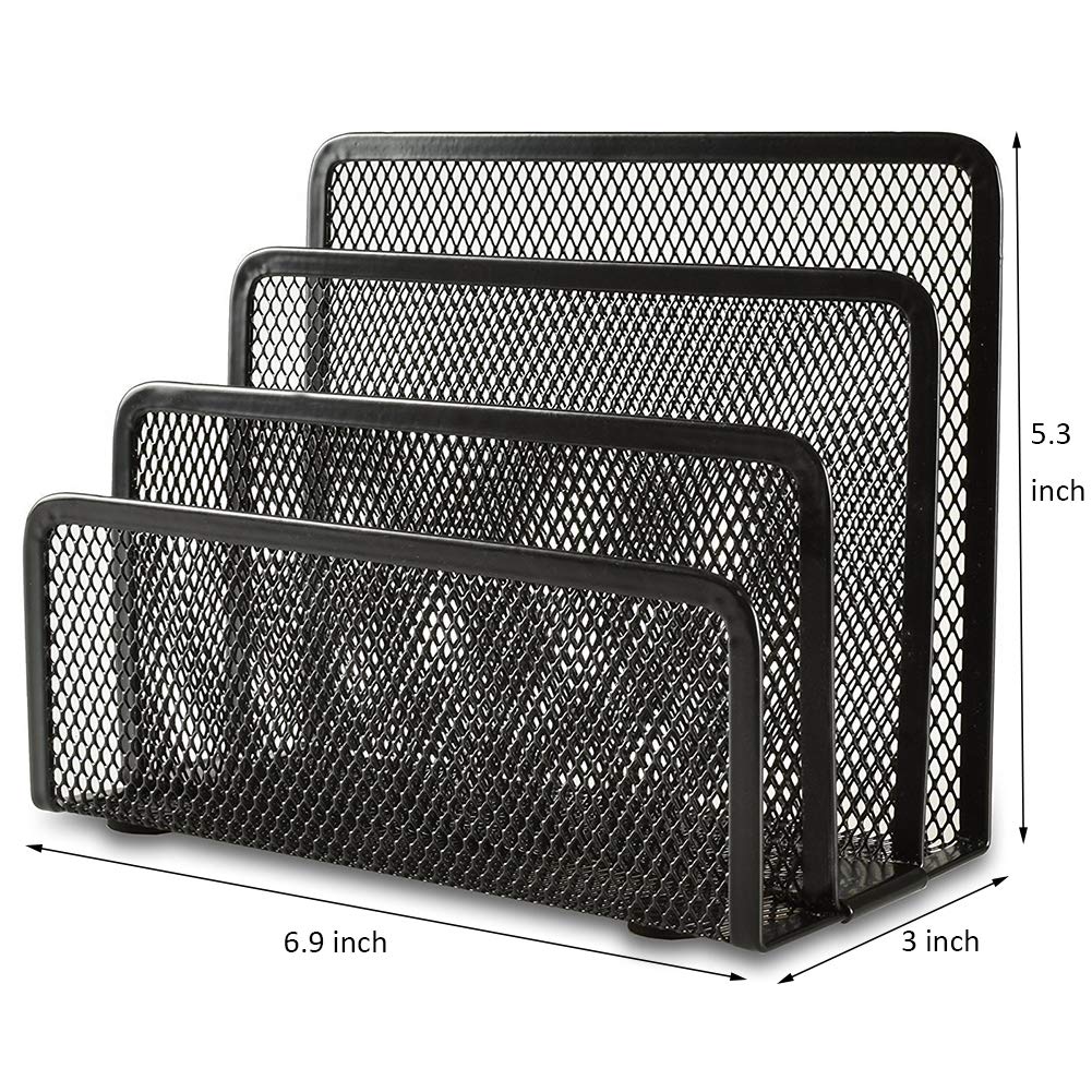 Desk Mail Organizer, Easepres 2 Pack Office Small Letter Sorter Desktop File Organizer Metal Mesh with 3 Vertical Upright Compartments