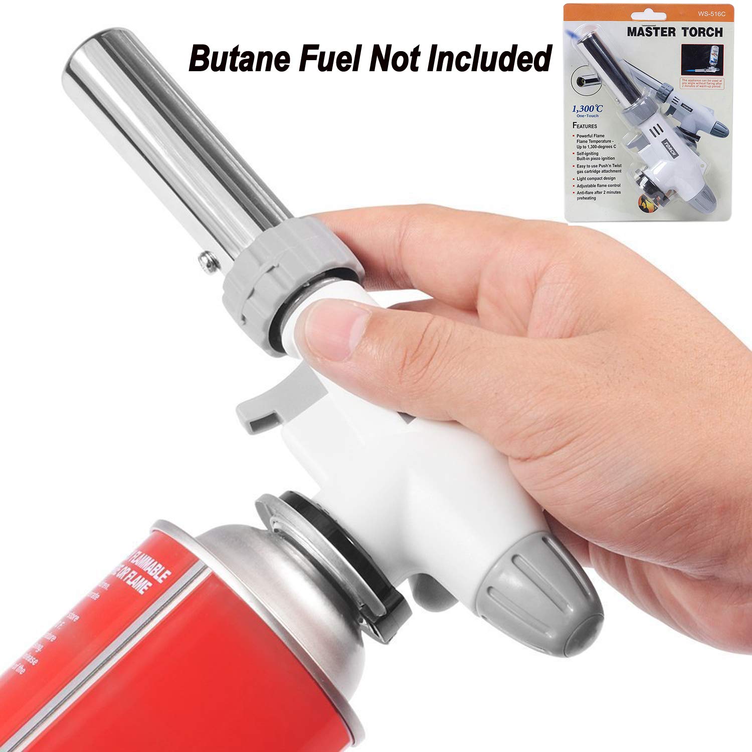 Butane Torch Kitchen Blow Lighter - Culinary Torches Chef Cooking Professional Adjustable Flame with Reverse Use for Creme, Brulee, BBQ, Baking, Jewelry by FunOwlet (Butane Fuel Not Included)