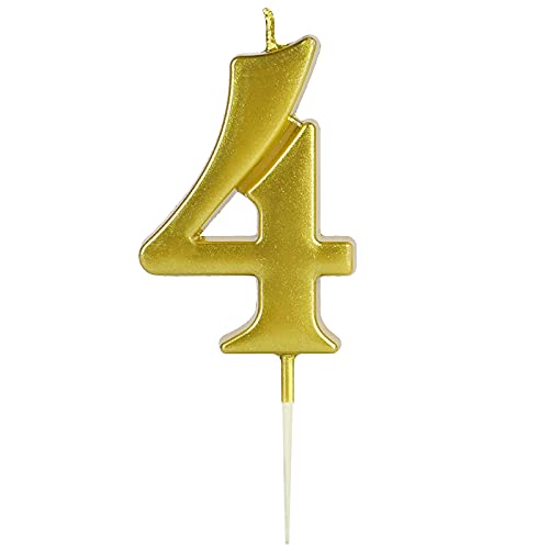 MR.FOAM Number Candle 4,Number 4 Gold Happy Birthday Candles for Cake,Premium Glitter Zero Cake Topper Decoration for Any Celebration Party Wedding Anniversary Decoration for Kids Women or Men (4)