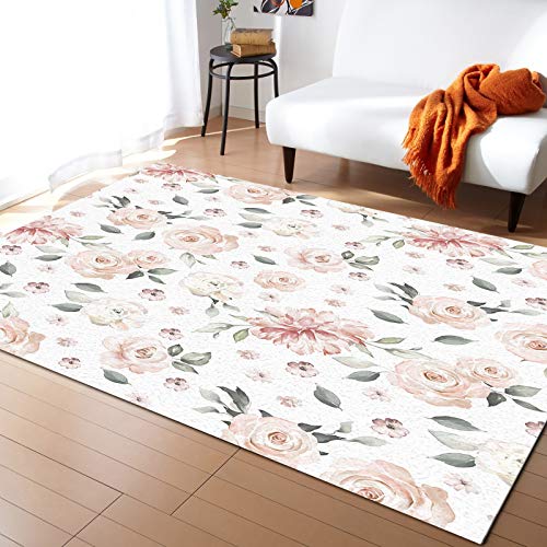 HomeDecorArt Large Area Rugs 3' x 5' Throw Carpet Floor Cover Nursery Rugs for Children, Retro Pink Flowers Romantic Watercolor Texture Modern Kitchen Mat Runner Rugs for Living Room/Bedroom
