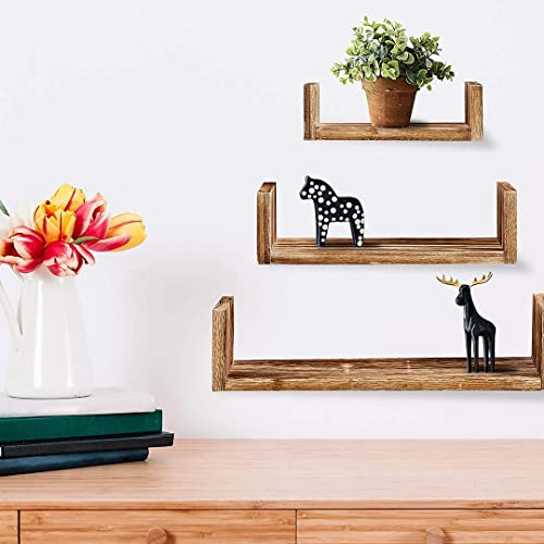 Halter Solid Wood Shelves, Floating Wood Shelves for Bathroom, Bedroom, Living Room, and Kitchen, Wooden Office Shelves, Rustic Floating Shelves Wall Storage, Floating Wall Shelf, Natural, Set of 3