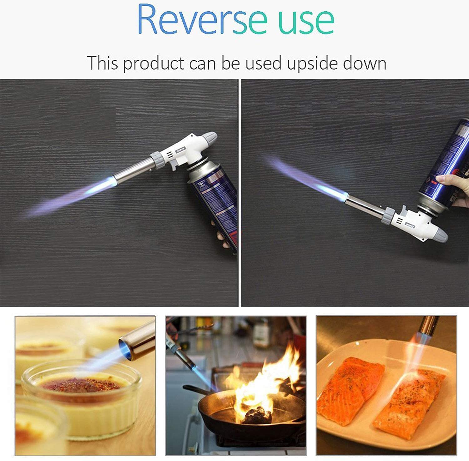 Butane Torch Kitchen Blow Lighter - Culinary Torches Chef Cooking Professional Adjustable Flame with Reverse Use for Creme, Brulee, BBQ, Baking, Jewelry by FunOwlet (Butane Fuel Not Included)