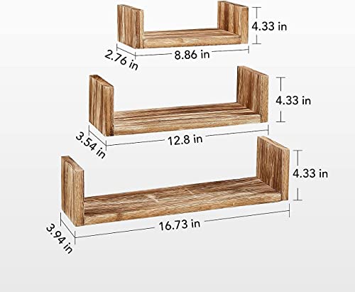 Halter Solid Wood Shelves, Floating Wood Shelves for Bathroom, Bedroom, Living Room, and Kitchen, Wooden Office Shelves, Rustic Floating Shelves Wall Storage, Floating Wall Shelf, Natural, Set of 3