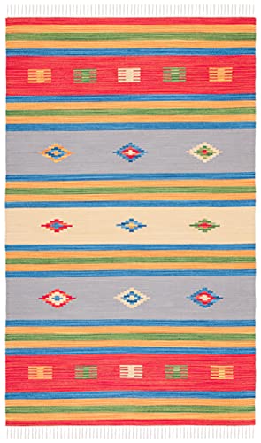 SAFAVIEH Montauk Collection 5' x 8' Blue/Red MTK555M Handmade Boho Cotton Living Room Dining Bedroom Area Rug