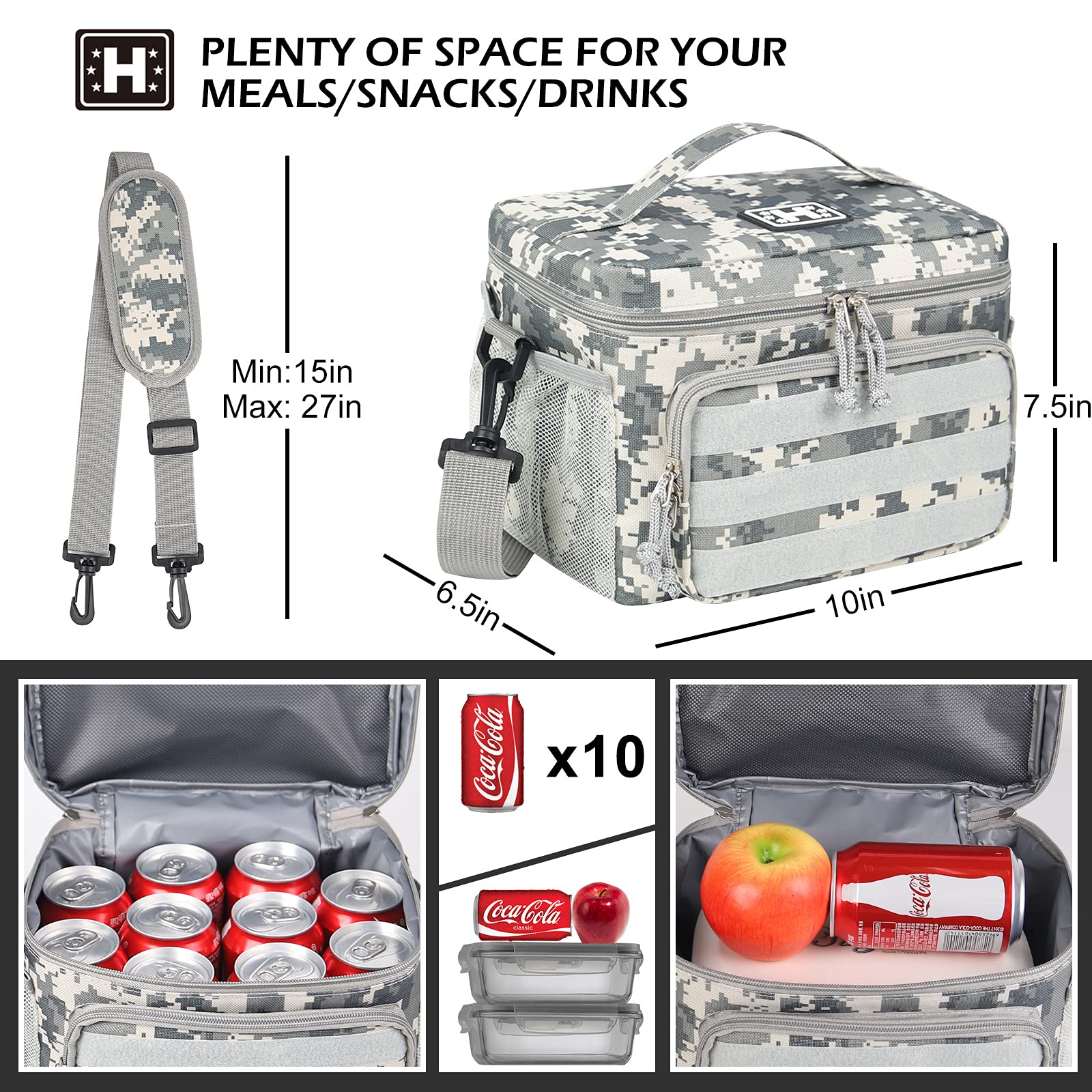 HOMESPON Tactical Lunch Box for Men Tacticism Lunch Bag Adult Insulated Lunchbox Large Durable Leakproof Thermal Cooler Bag with Water Bottle Pouch for Camping Work Fishing