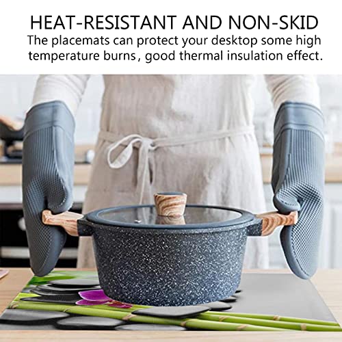 Placemats for Dining Table Set of 6, Zen Basalt Stone Orchid Flower and Cotton Linen Cloth for Square/Rectangle/Round Table Mat Placemat Kitchen Dinner Holiday Dテゥcor