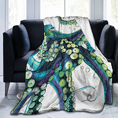 WQAOUD Colorful Fashion Octopus Flannel Fleece Blanket Lightweight Throw Blanket Warm Bed Blanket Ultra-Soft Cozy Microfiber Blanket,Couch and Plush House Warming Decor Gift Idea 50"x40"