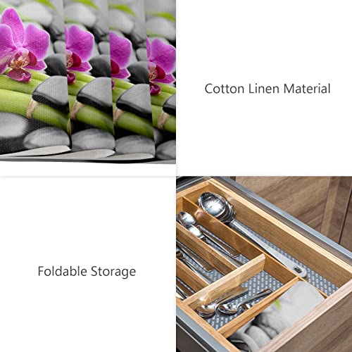 Placemats for Dining Table Set of 6, Zen Basalt Stone Orchid Flower and Cotton Linen Cloth for Square/Rectangle/Round Table Mat Placemat Kitchen Dinner Holiday Dテゥcor