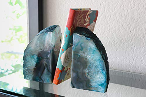Brazilian Agate Polished Crystal Bookends Dyed Non-Toxic Blue with Rubber Bumpers (2 to 3 Lbs)