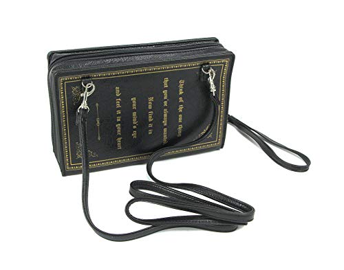 Black Vinyl Beauty and the Beast Book Handbag Novelty Clutch Purse Crossbody Bag