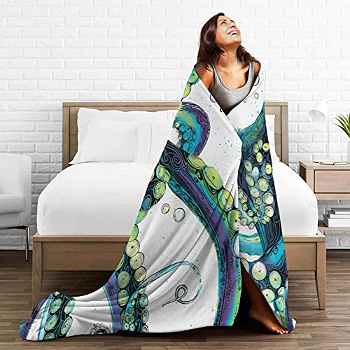 WQAOUD Colorful Fashion Octopus Flannel Fleece Blanket Lightweight Throw Blanket Warm Bed Blanket Ultra-Soft Cozy Microfiber Blanket,Couch and Plush House Warming Decor Gift Idea 50"x40"