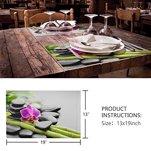 Placemats for Dining Table Set of 6, Zen Basalt Stone Orchid Flower and Cotton Linen Cloth for Square/Rectangle/Round Table Mat Placemat Kitchen Dinner Holiday Dテゥcor