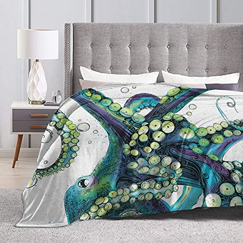 WQAOUD Colorful Fashion Octopus Flannel Fleece Blanket Lightweight Throw Blanket Warm Bed Blanket Ultra-Soft Cozy Microfiber Blanket,Couch and Plush House Warming Decor Gift Idea 50"x40"
