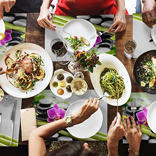 Placemats for Dining Table Set of 6, Zen Basalt Stone Orchid Flower and Cotton Linen Cloth for Square/Rectangle/Round Table Mat Placemat Kitchen Dinner Holiday Dテゥcor
