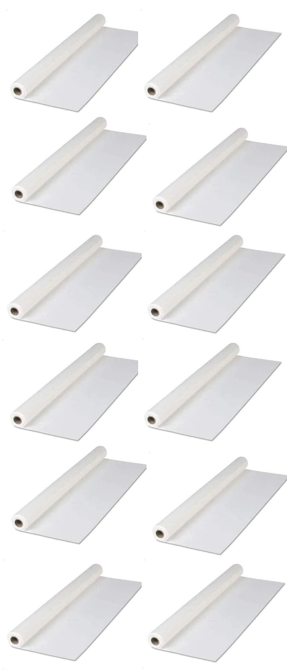 QSD Plastic Party Banquet Disposable Tablecloth Roll White- 300 ft. x 40 in. - Each Roll Covers 36 8' Foot Tables - 12 Pack