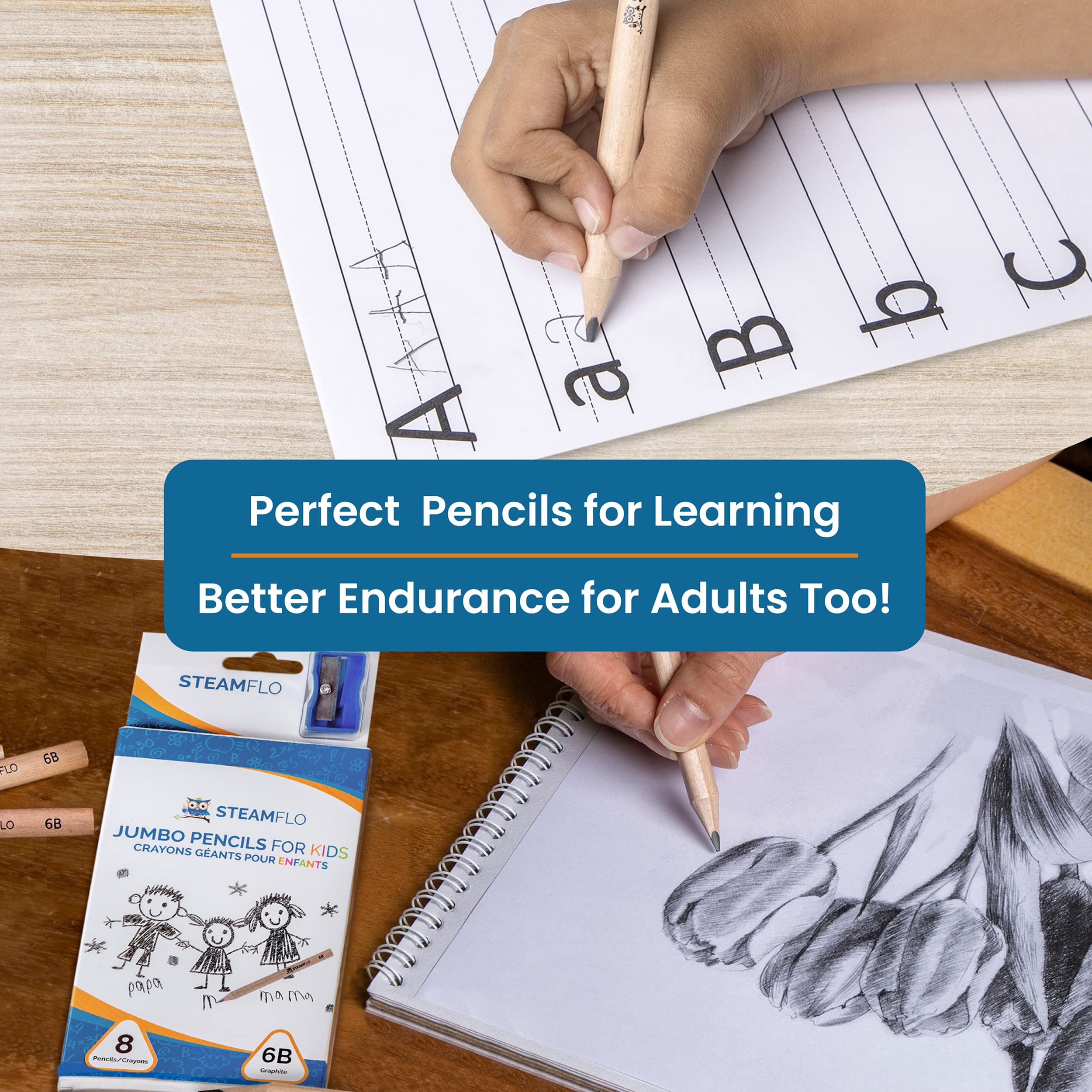 Learning Pencils for Toddlers 2-4 Years – Our Kids Pencils for Beginners Toddlers and Preschoolers with Jumbo Triangle Shape are Specially Designed Preschool Pencils for Beginners (8 Pack + Sharpener)