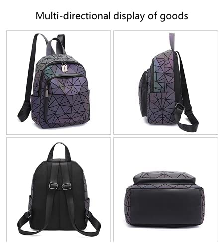 Women Geometric Luminous Backpack Handbag Fashion Shoulder Bag Lingge Flash Travel Rucksack 1304