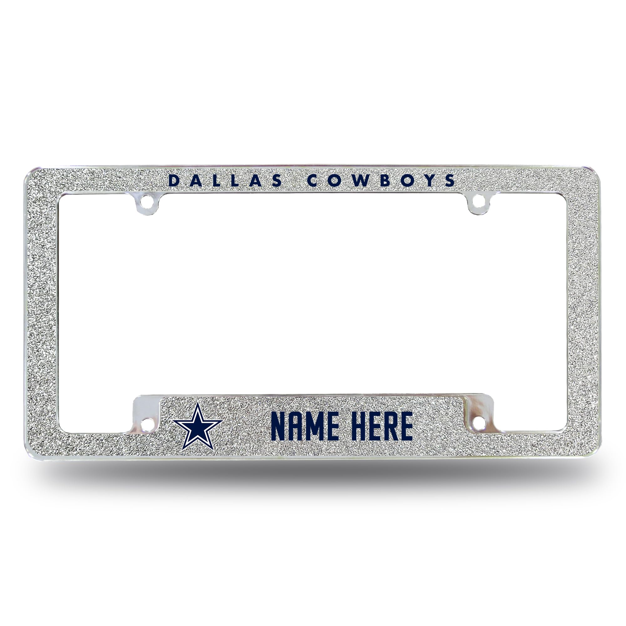 Rico Industries NFL Football Dallas Cowboys Silver Glitter Personalized 12" x 6" Chrome All Over Automotive Bling License Plate Frame Design for Car/Truck/SUV