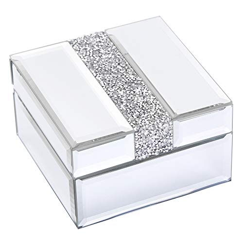 Timetrace Silver Diamond Small Glass Box Glass Jewelry Box Decorative box Keepsake Box Jewelry Organizer Storage Organizer for Women Girls Luxurious Gift⌠(Mirrored)