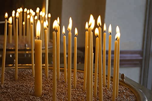 olorvela Beeswax Taper Candles Candlesticks Bulk - Skinny Taper Candles, Thin Beeswax Candles Tall Birthday Candles for Cake, 50pcs 6.3" for Hanukkah, Home Decor, (Yellow)