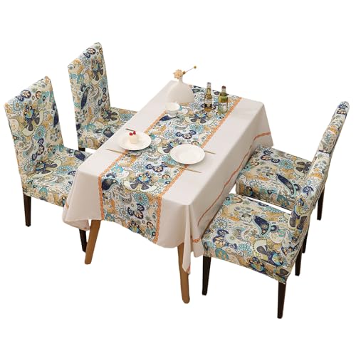 HAOYONG Tablecloth Chair Cover Set 5 Pieces Table Cloth Dining Chair Slipcovers Waterproof Oil Proof Cotton And Hemp Tablecloth Table Cover Decoration for Kitchen Dinning Room - 55*70Inch Table Cover