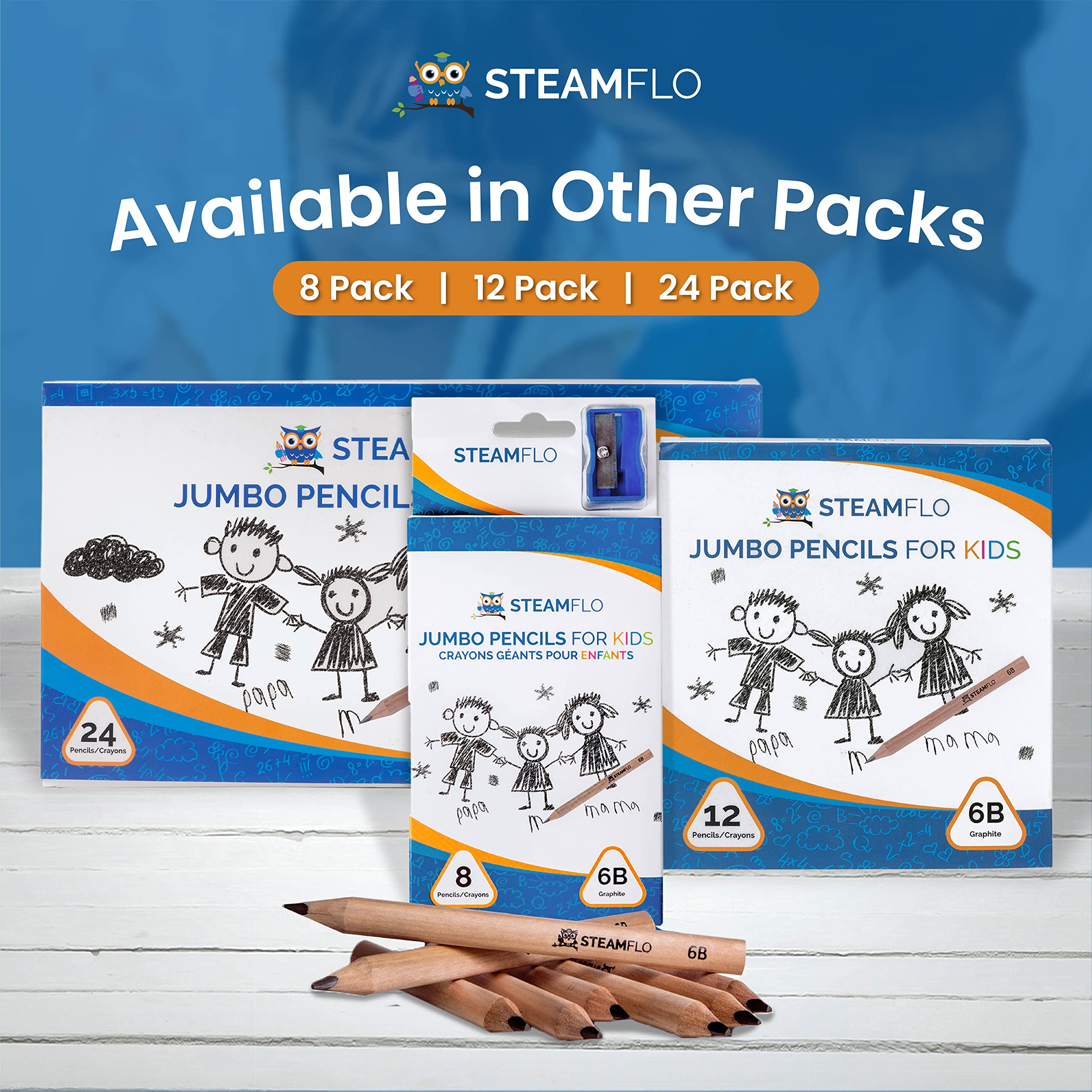 Learning Pencils for Toddlers 2-4 Years – Our Kids Pencils for Beginners Toddlers and Preschoolers with Jumbo Triangle Shape are Specially Designed Preschool Pencils for Beginners (8 Pack + Sharpener)