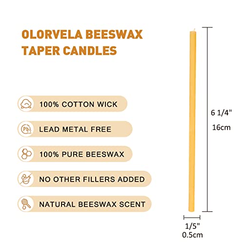 olorvela Beeswax Taper Candles Candlesticks Bulk - Skinny Taper Candles, Thin Beeswax Candles Tall Birthday Candles for Cake, 50pcs 6.3" for Hanukkah, Home Decor, (Yellow)