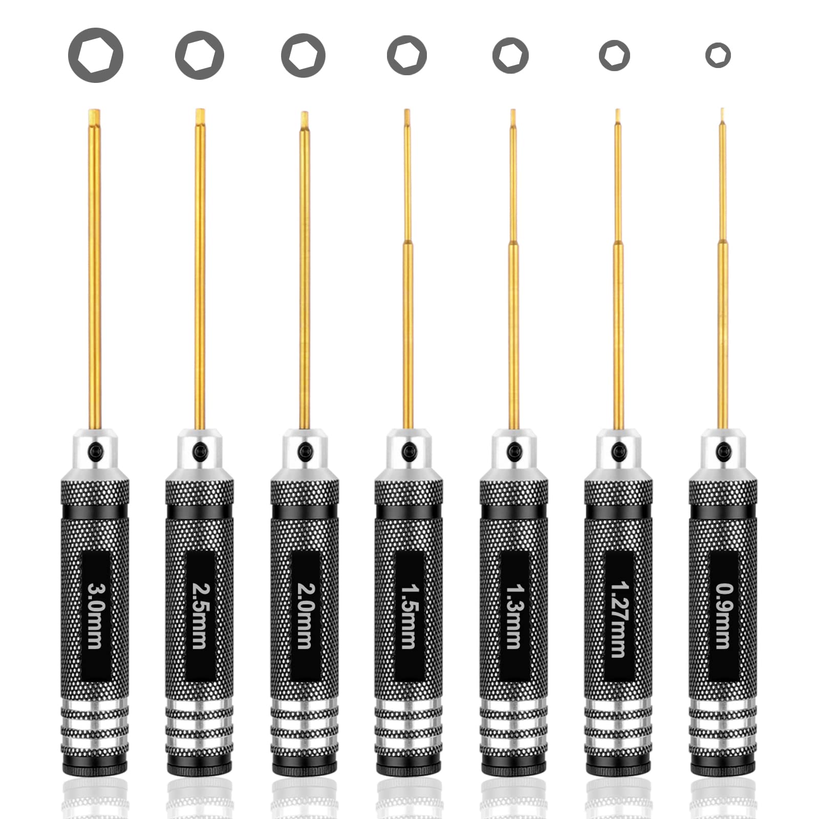 RC Hex Drivers Allen Wrench Set Metric 0.9 1.27 1.3 1.5 2.0 2.5 3.0mm Keys Titanium Repair Tool Kit for RC Car Drone Hobby Models, 7PCS