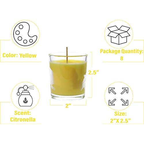 CandleNScent Citronella Scented Votive Candles in Glass | Up to 20 Hour Burn Time (Pack of 8)