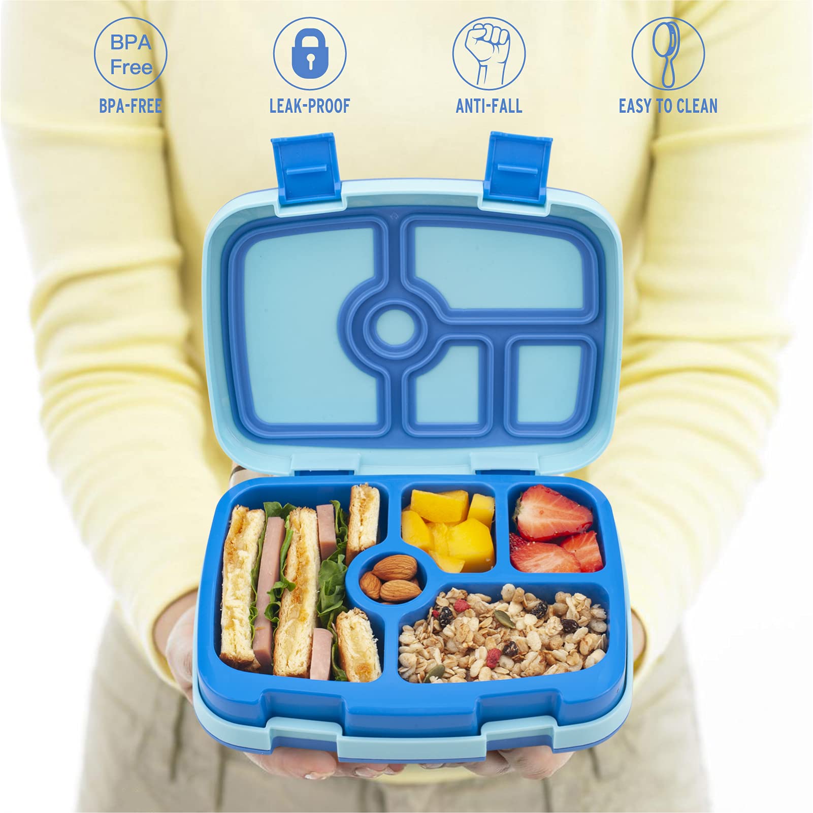 Space Prints Bento Box for Kids, Removable 5 Compartments Portion Size Leakproof Bento Lunch Box for Boys Girls Meal Prep Containers (Space)