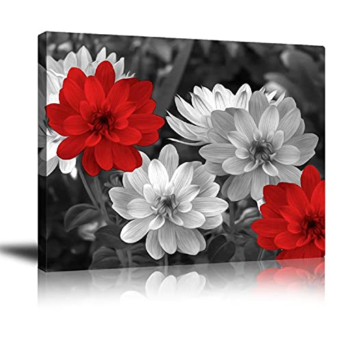 Bathroom Decor Canvas Red Flower Wall Art Poster Unframed Bedroom Decor Red Bathroom Accessories Modern Red Flower On Black and White Wall Art Canvas Pictures Prints for Living Room Home Decor
